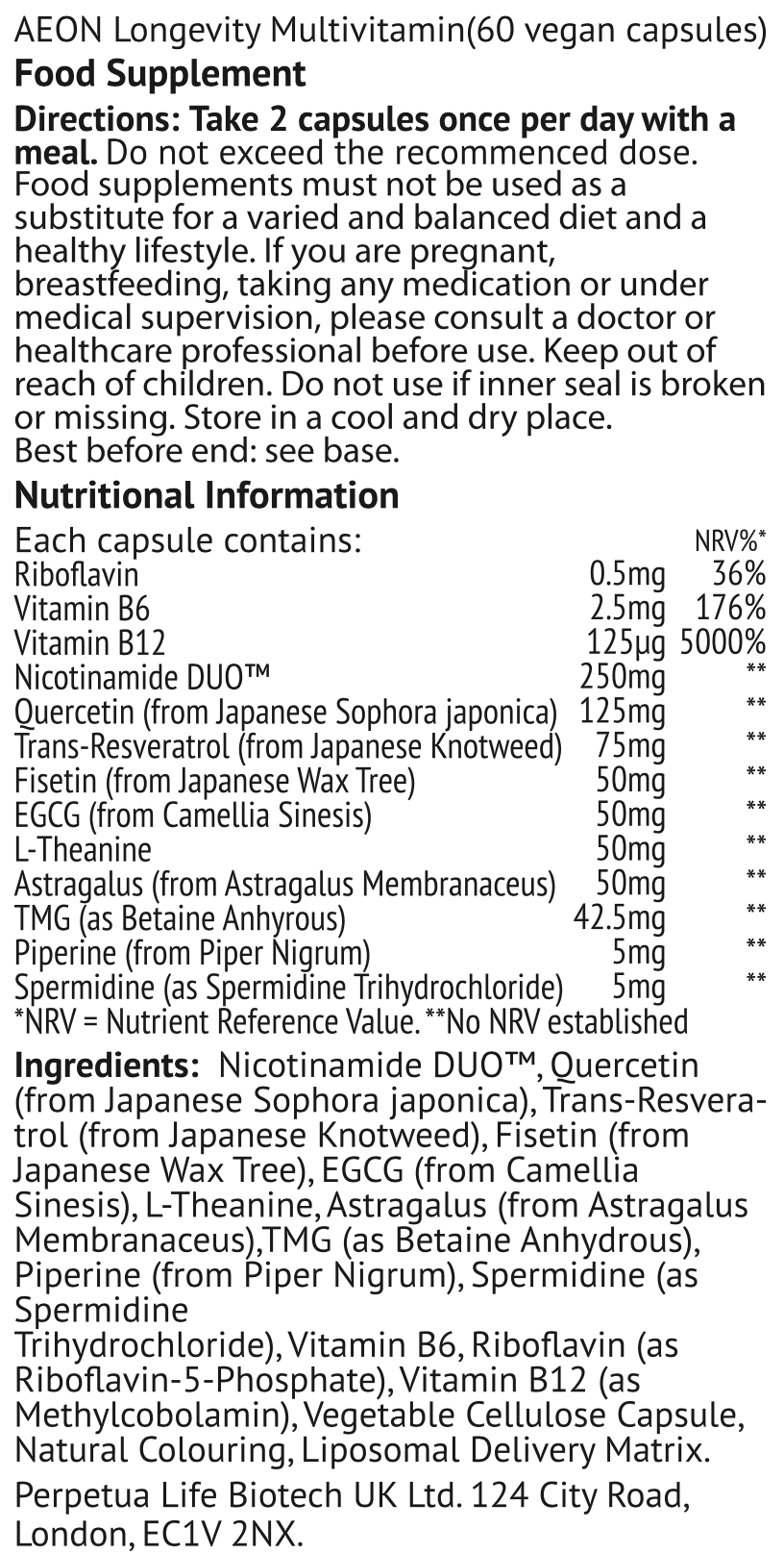 NAD+ Anti-Aging Supplement Complex AEON with Nicotinamide DUO ...